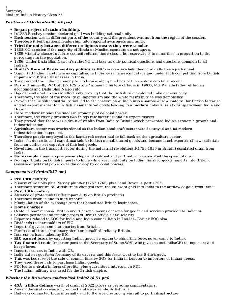 Modern Indian History Class 27 - 050123 | PDF | British Raj | Indian ...
