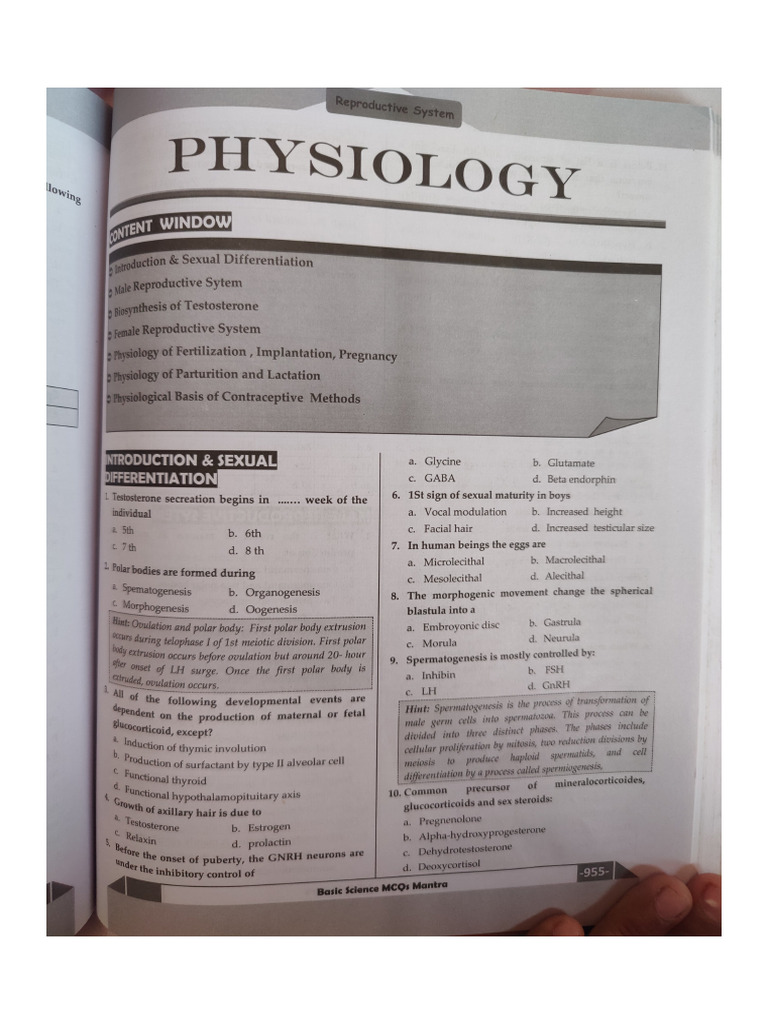 Repro Physio Mcqs | PDF