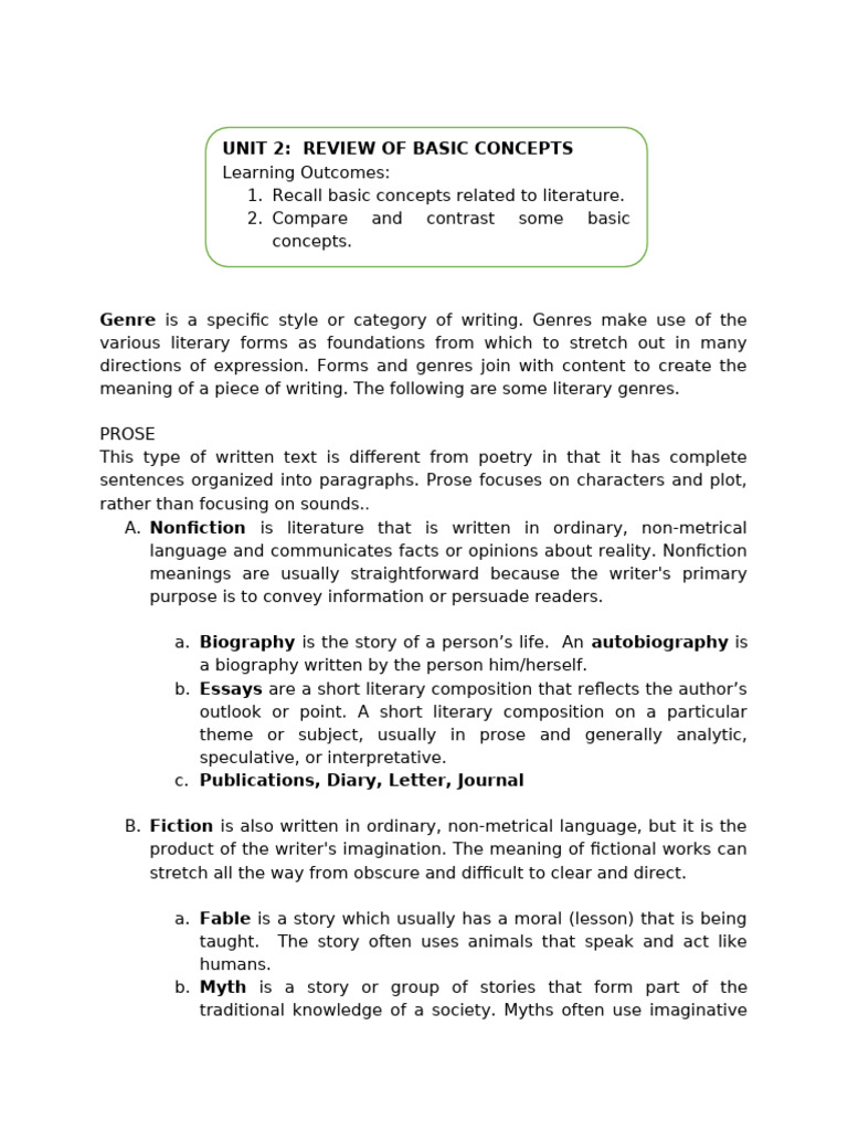 Basic Concepts in Literature | PDF | Poetry | Narrative