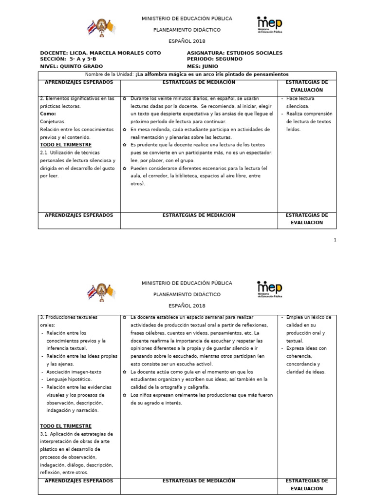 Plan Español II Trim 5 Grado | PDF | Diccionario | Oración (Lingüística)