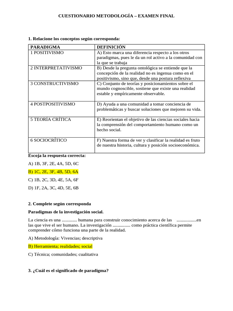 Cuestionario Examen Final | PDF | Datos | Investigación cuantitativa