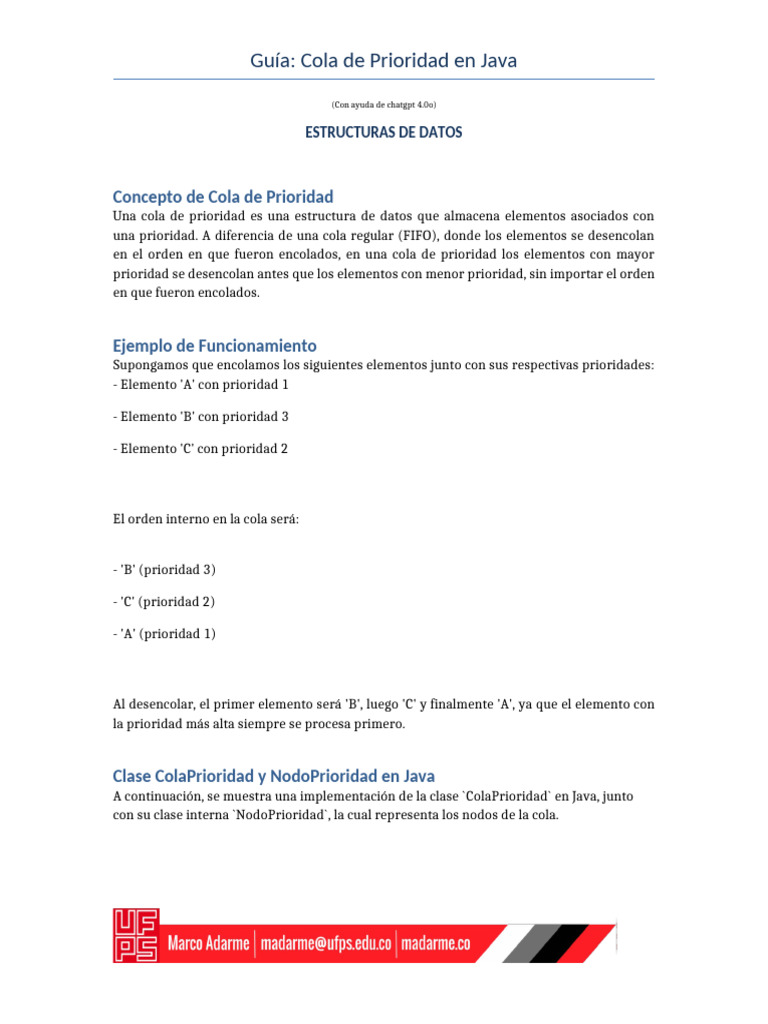 Cola de Prioridad en Java: Guía Completa | PDF | Cola (tipo de datos ...