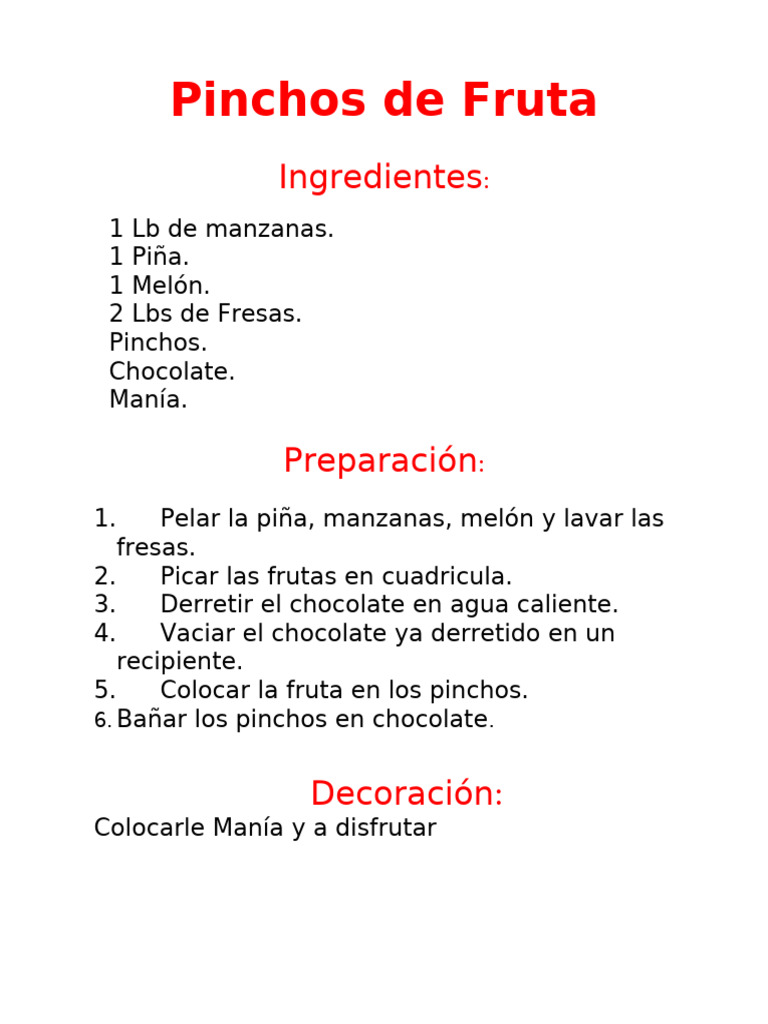 Pinchos de Fruta con Chocolate Fácil | PDF