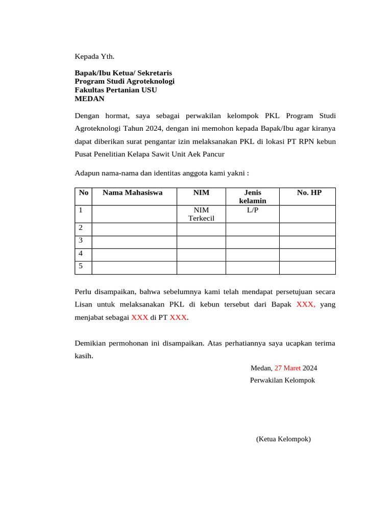 Permohonan Surat Izin PKL Agroteknologi | PDF