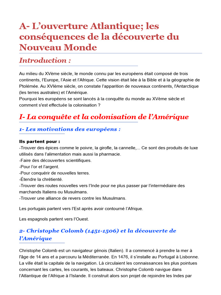 L'ouverture Atlantique Les Conséquences de La Découverte Du Nouveau Monde | PDF | Amériques ...