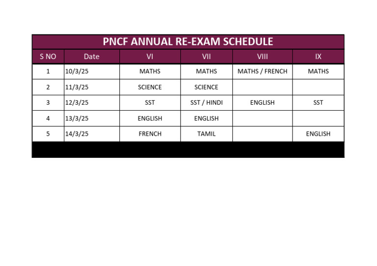 9th Class Re-Exam Schedule March 2025 | PDF