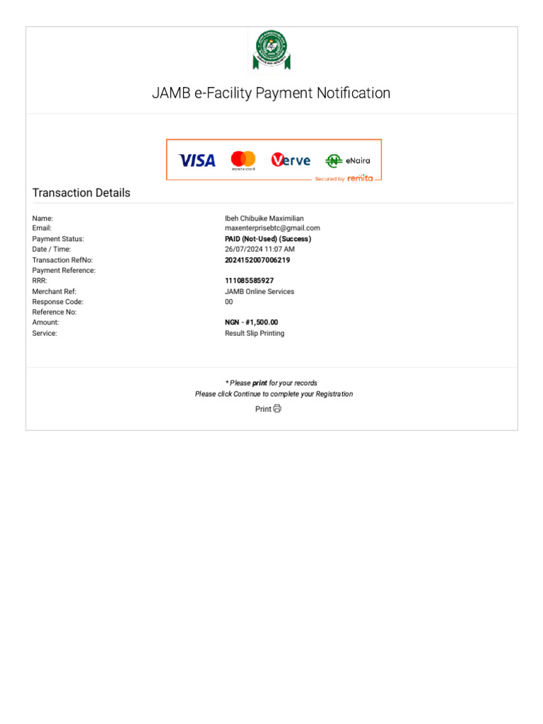 Efacility.jamb.Gov.ng Remitta Redirecturl Receipt=1&TransId ...