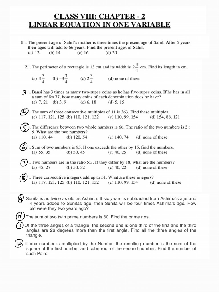 Linear Equation in One Variable | PDF