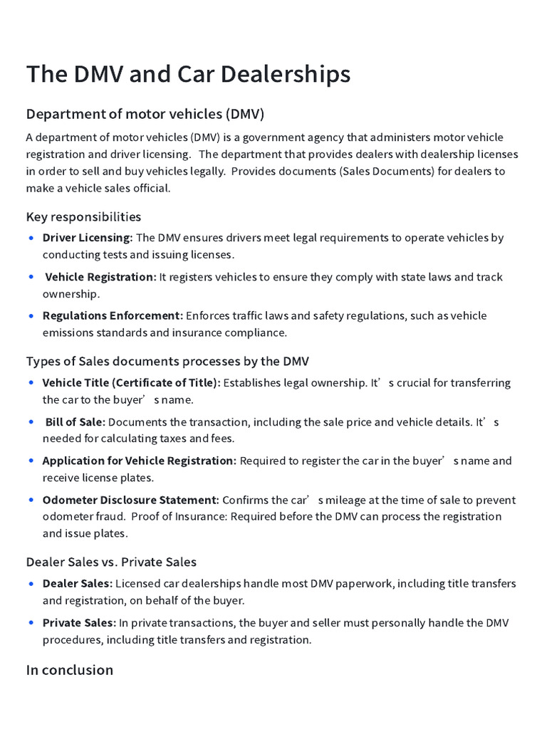 DMV Processes for Vehicle Sales | PDF | Department Of Motor Vehicles ...