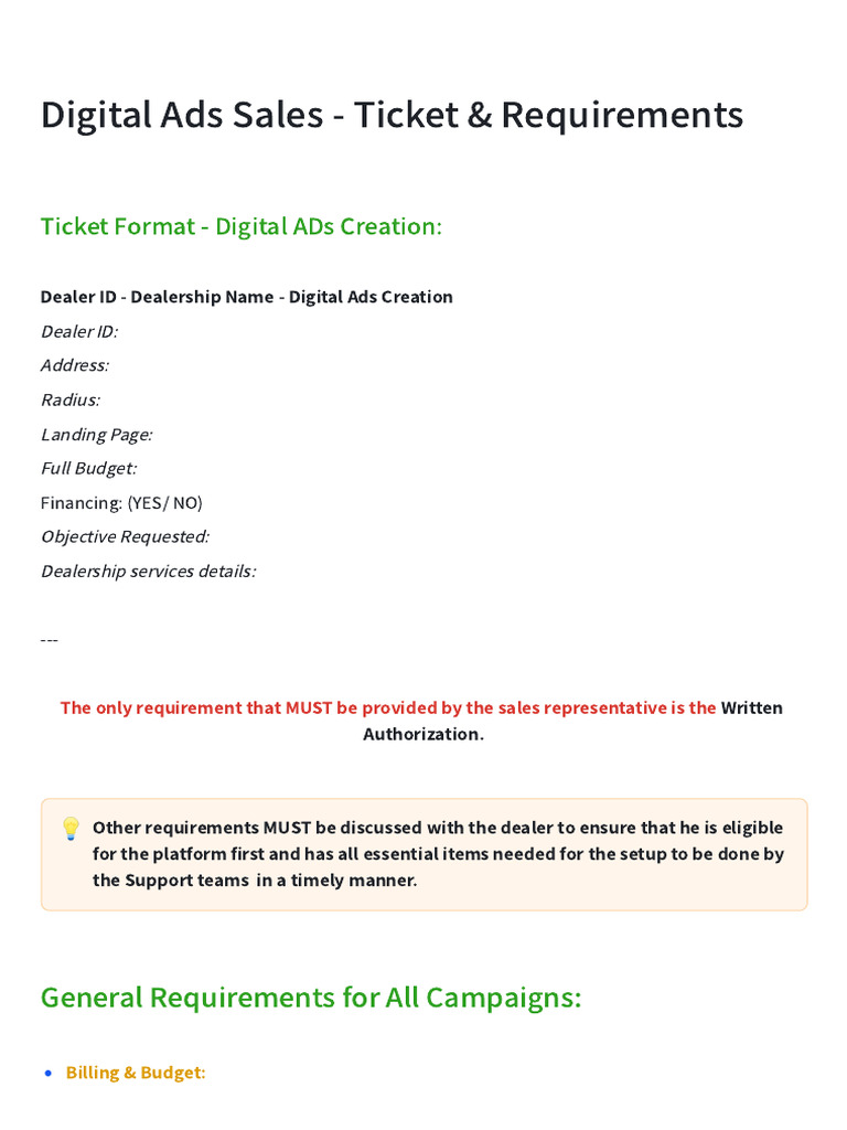 Digital Ads Sales - Ticket & Requirements | PDF | Facebook | World Wide Web