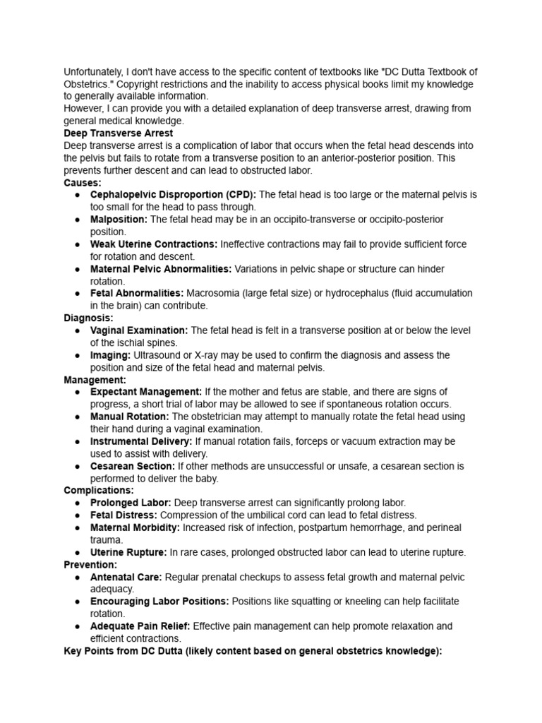 Deep Transverse Arrest Detail Answer From Dc Dutta... | PDF ...