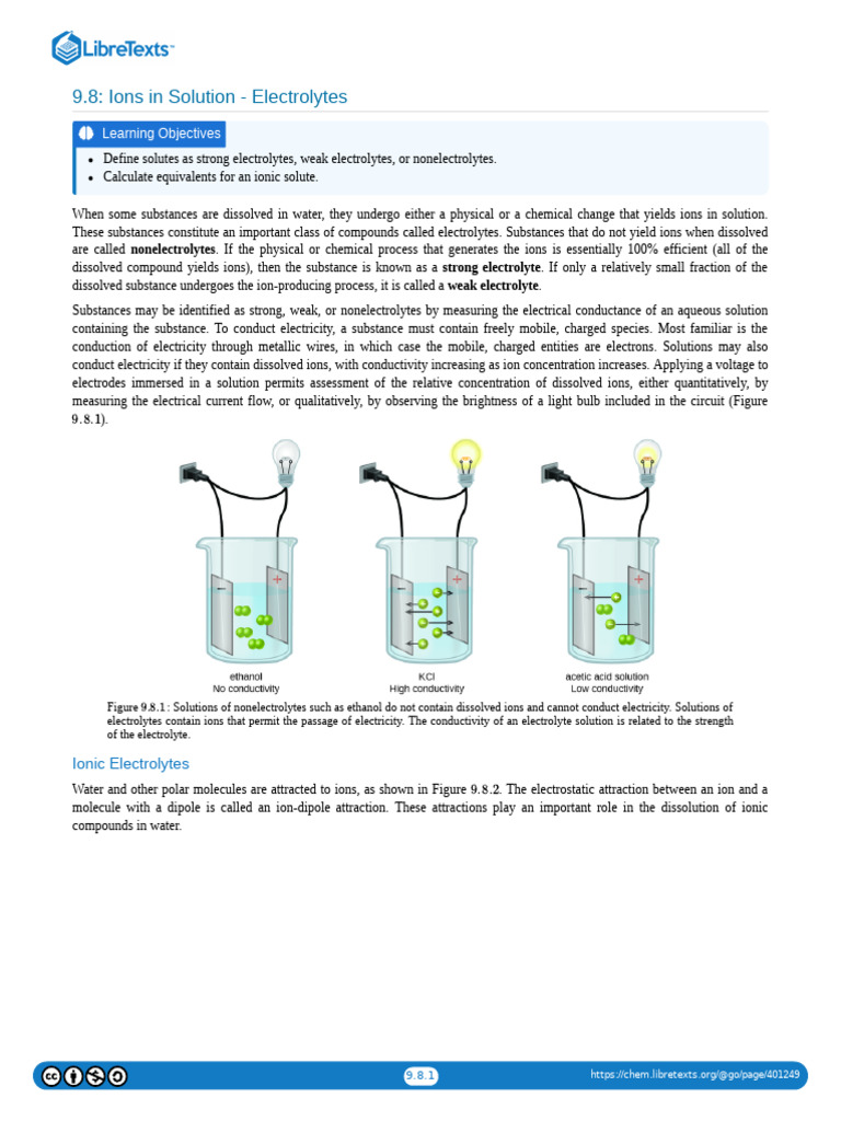 Ions in Solution (Electrolytes) | PDF | Solvation | Ion