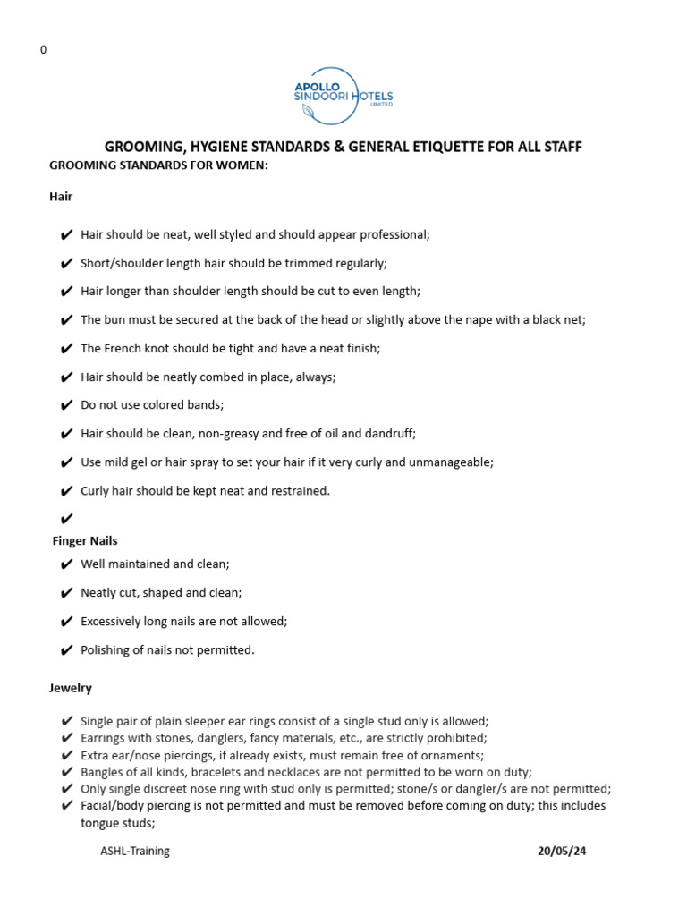 Grooming Standards - Men & Women | PDF | Shoe | Nail (Anatomy)