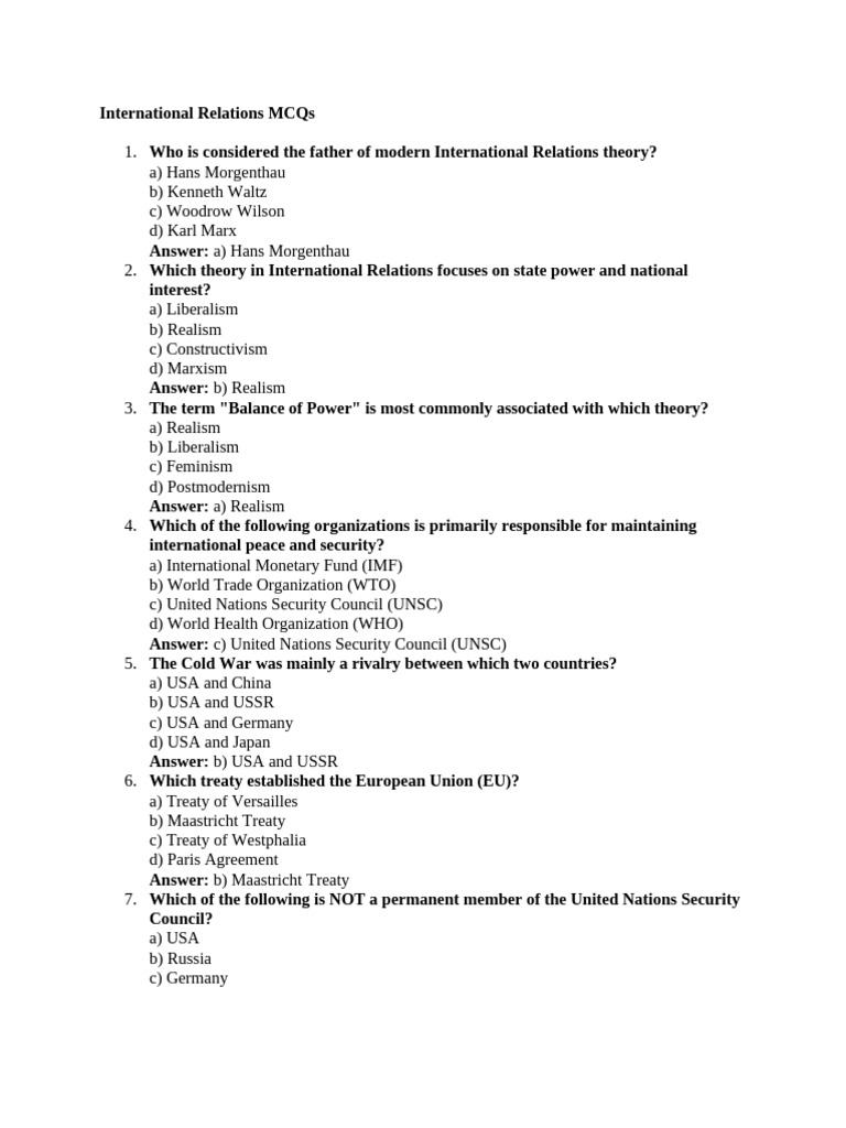 International Relation MCQs | PDF