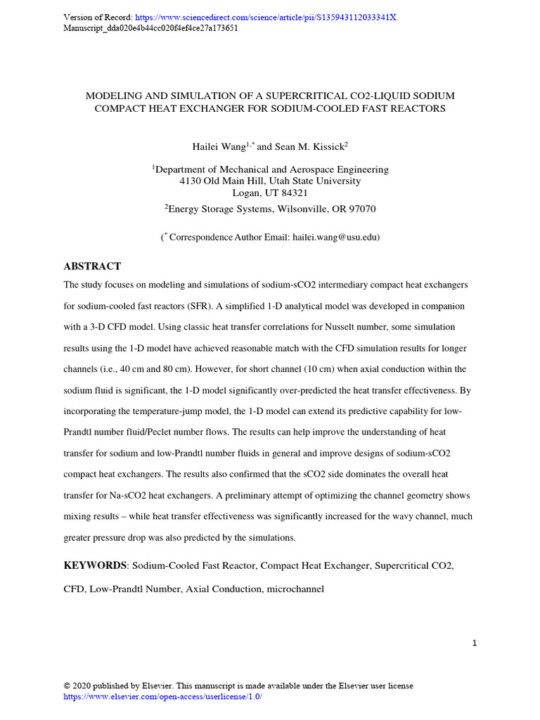 Supercritical CO2 Heat Exchanger Modeling | PDF | Heat Exchanger | Heat ...