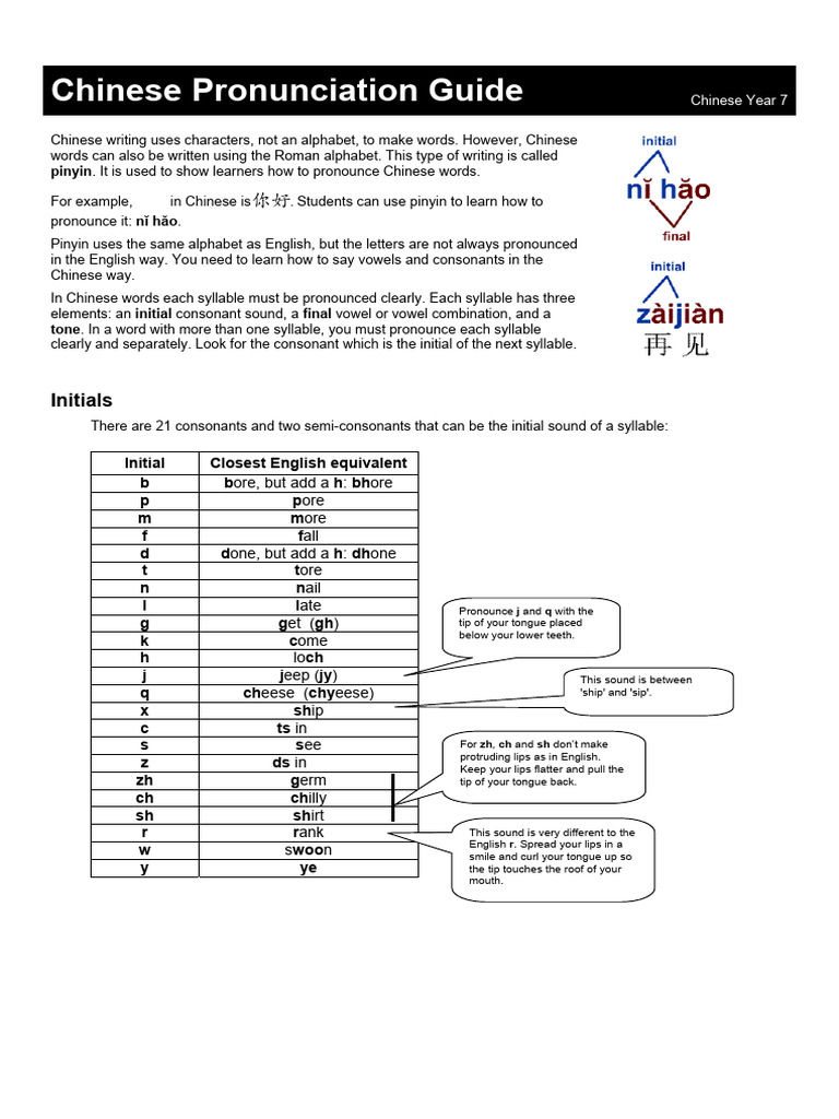Chinese Pronunciation Guide | PDF | Pinyin | Consonant