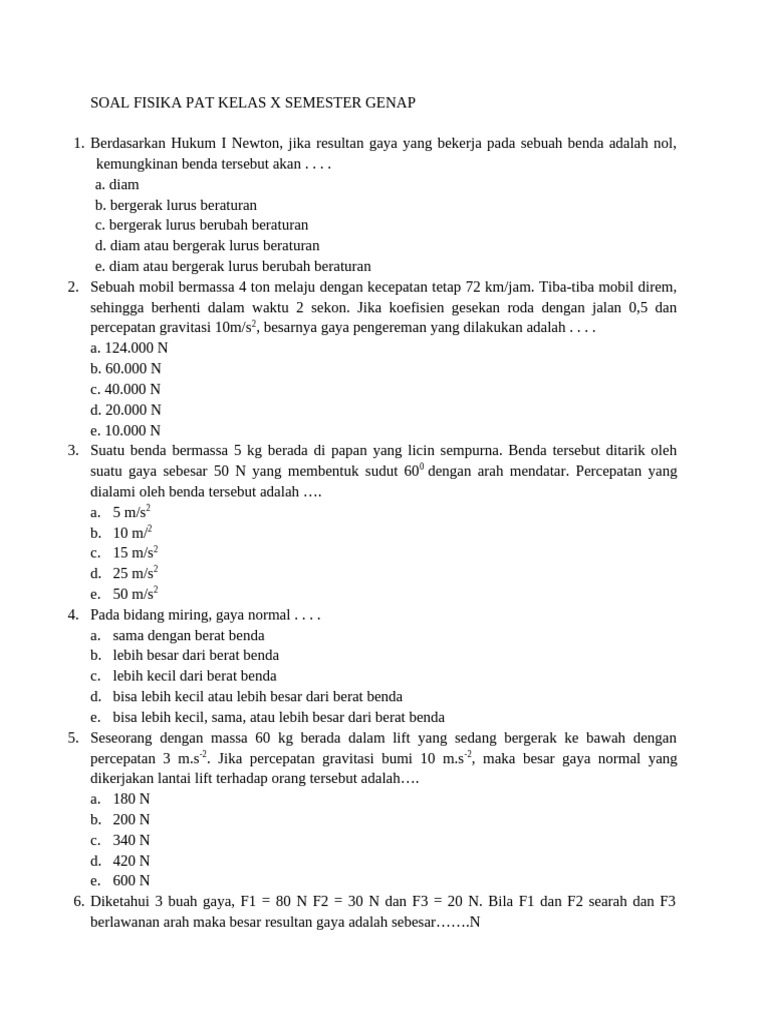 SOAL PAT FISIKA KELAS X | PDF