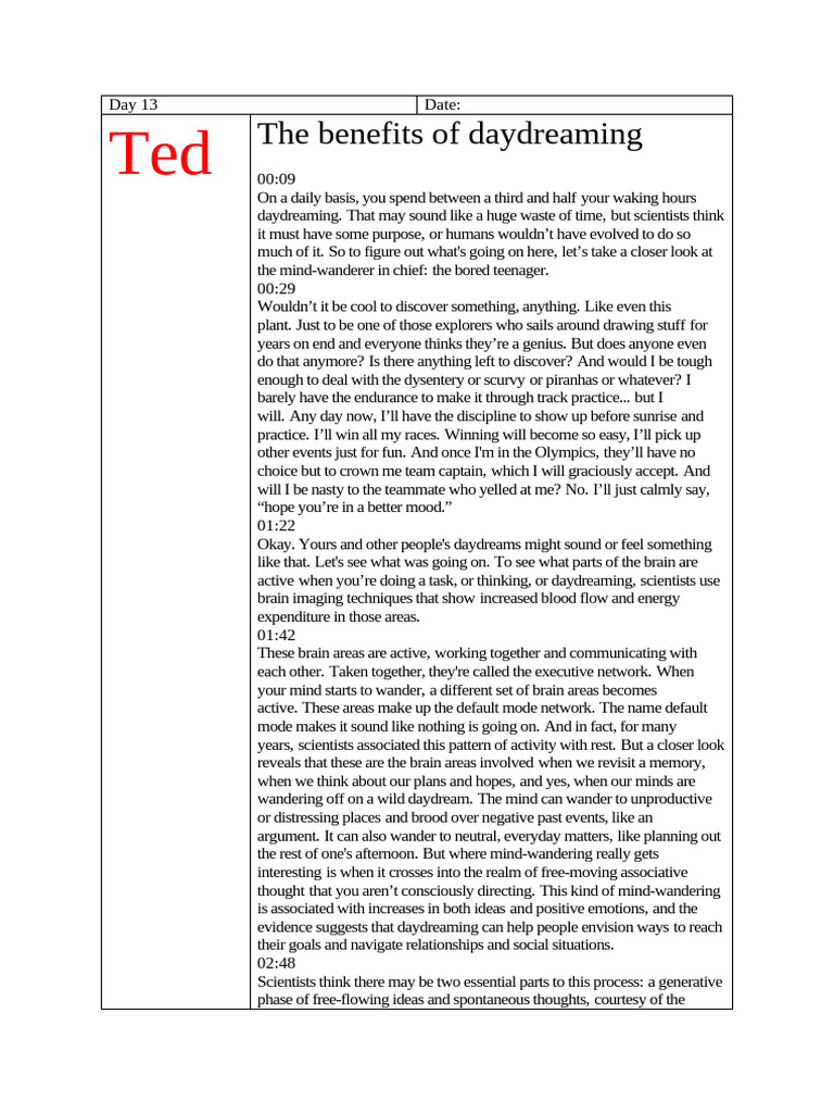 Day 13 -TED | PDF | Mind Wandering | Thought