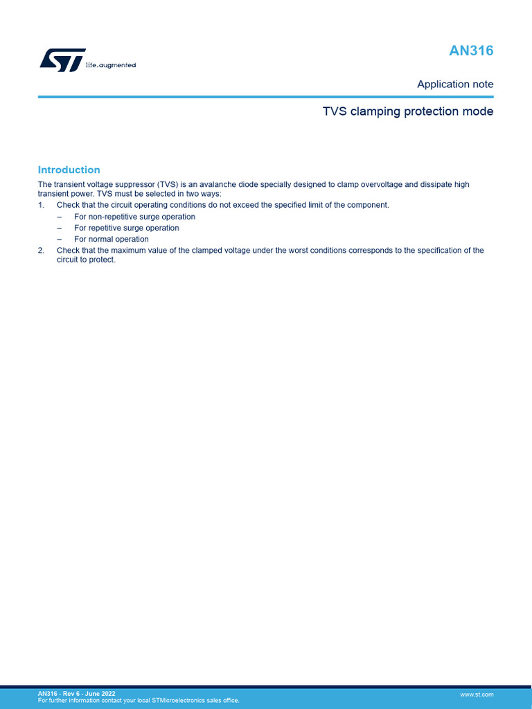 An316 Tvs Clamping Protection Mode Stmicroelectronics | PDF ...