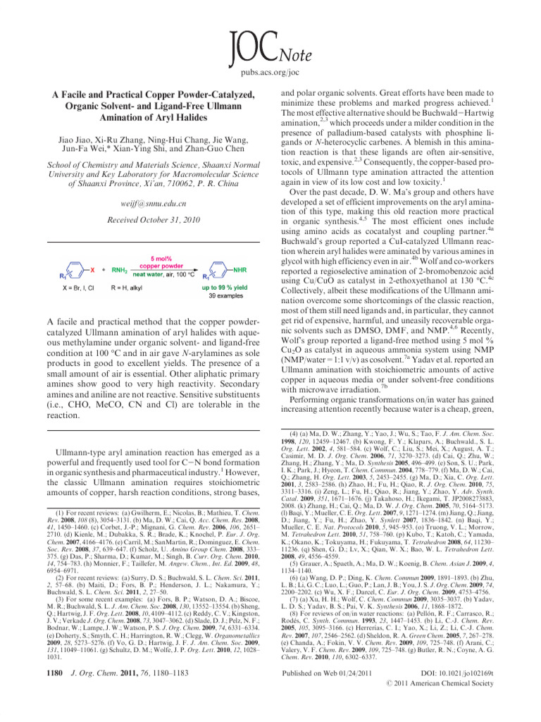 Copper-Catalyzed Ullmann Amination Method | PDF | Amine | Chemical ...