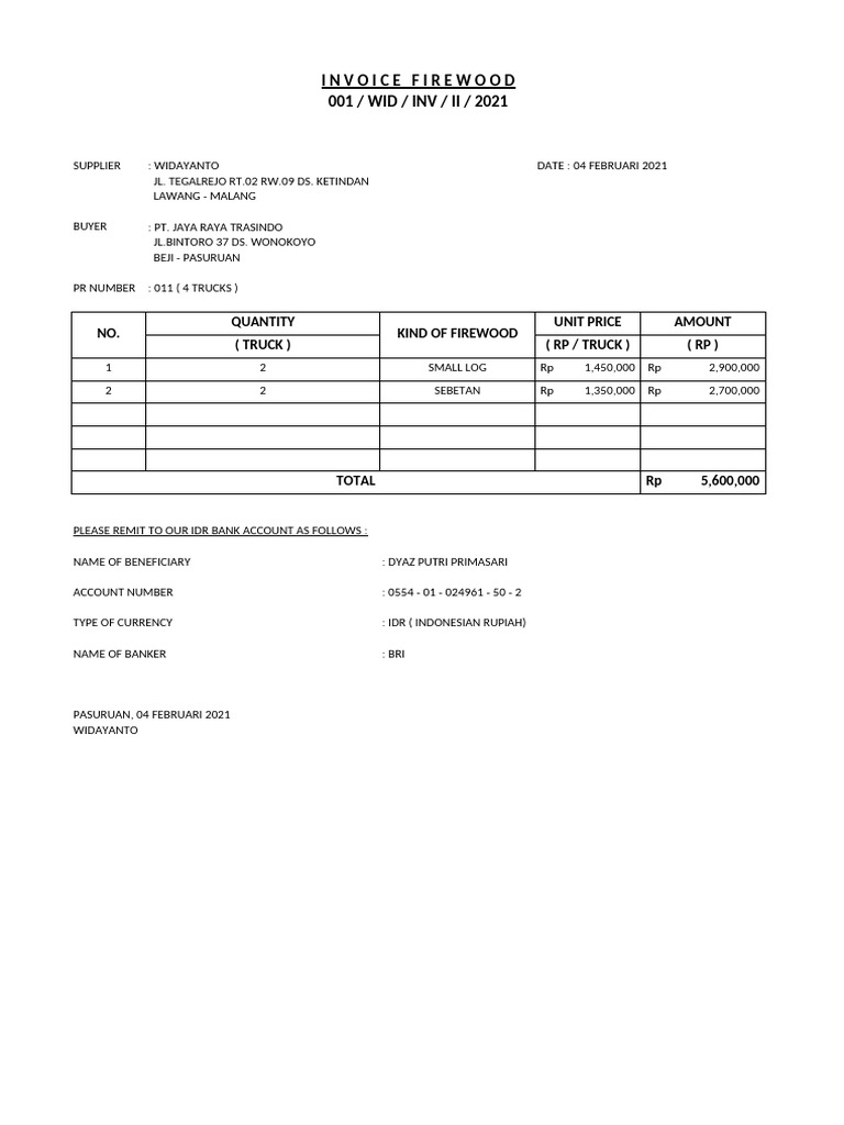 Invoice Firewood Materai | PDF