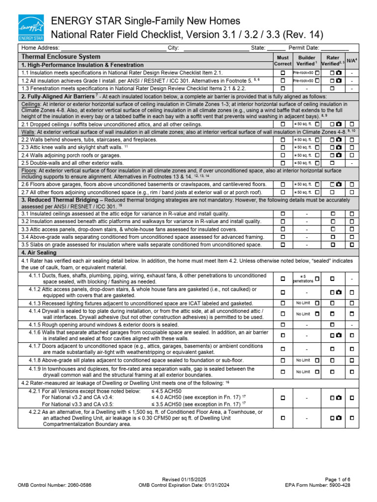 National Rater Field Checklist - Rev 14 | PDF | Duct (Flow) | Ventilation (Architecture)