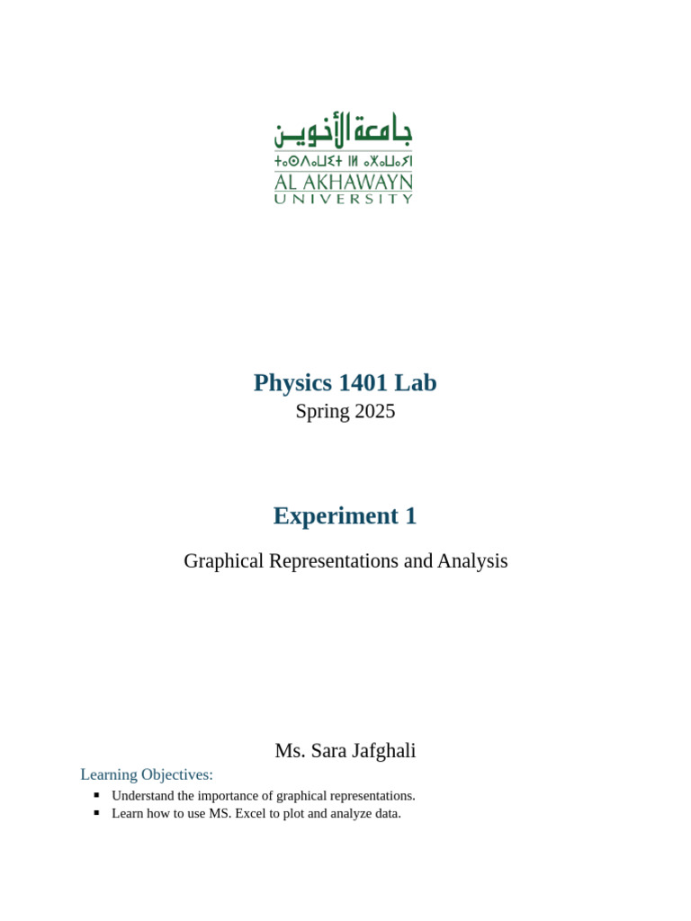 Copie de Lab Exp 01 - PHY 1401 - Spring 25 | PDF | Slope | Derivative