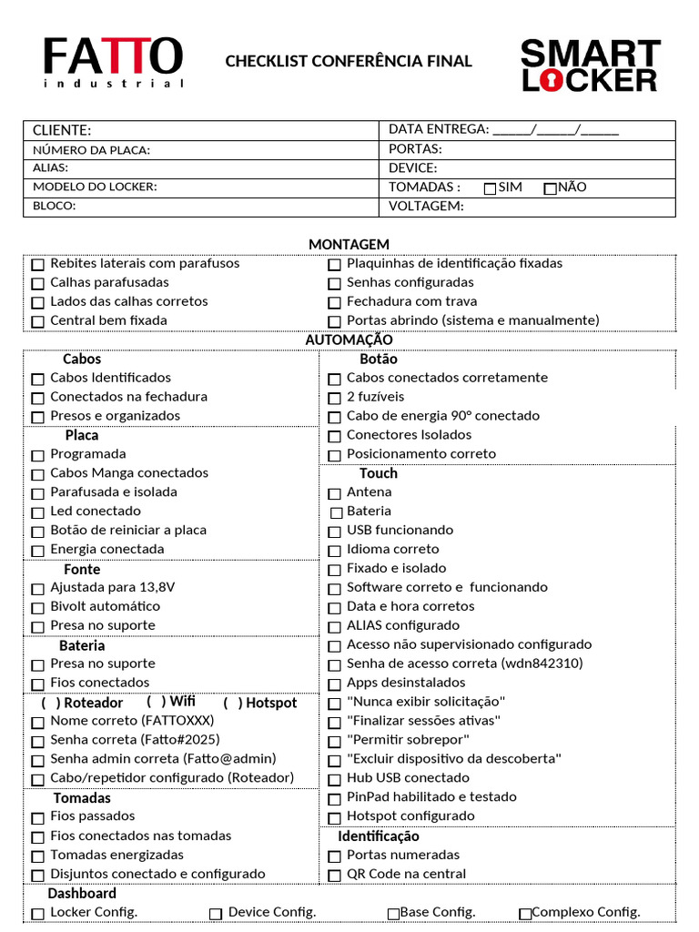 Checklist de Conferência Final de Locker | PDF | USB | Roteador ...