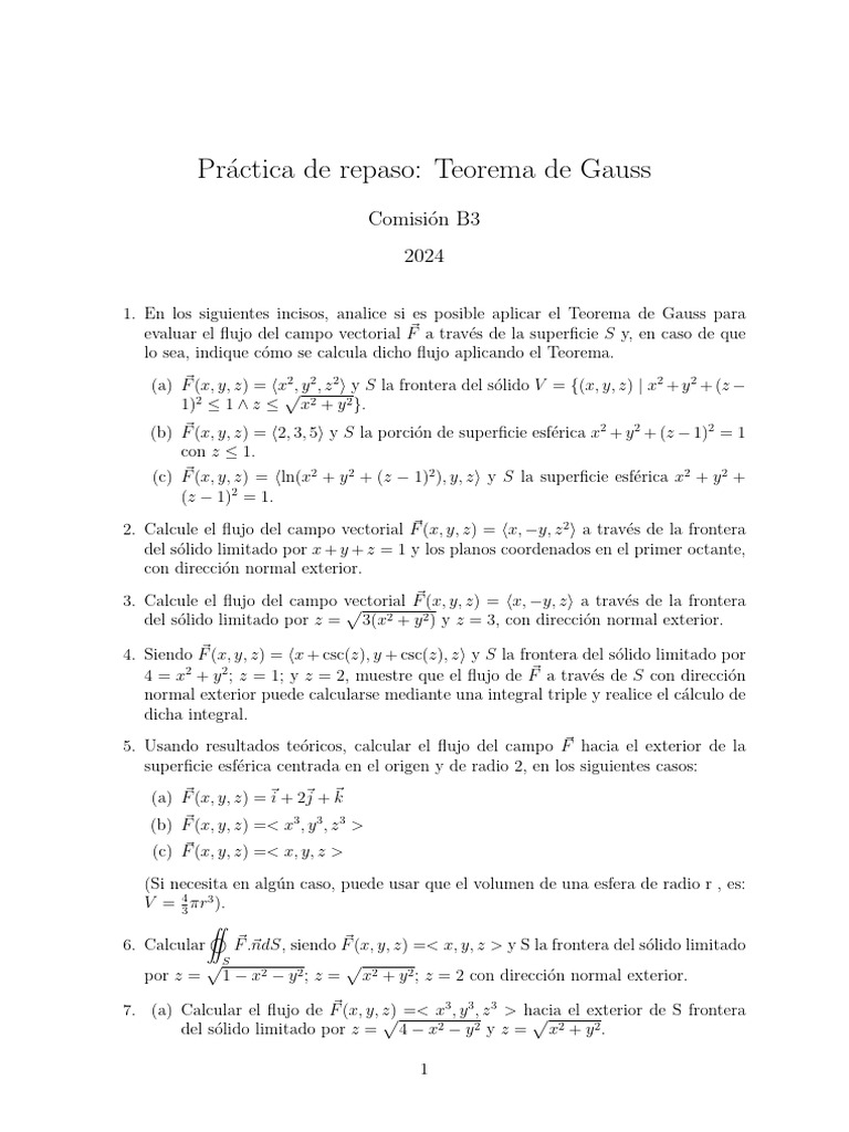 Teorema de Gauss: Ejercicios y Flujos | PDF | Flujo | Integral