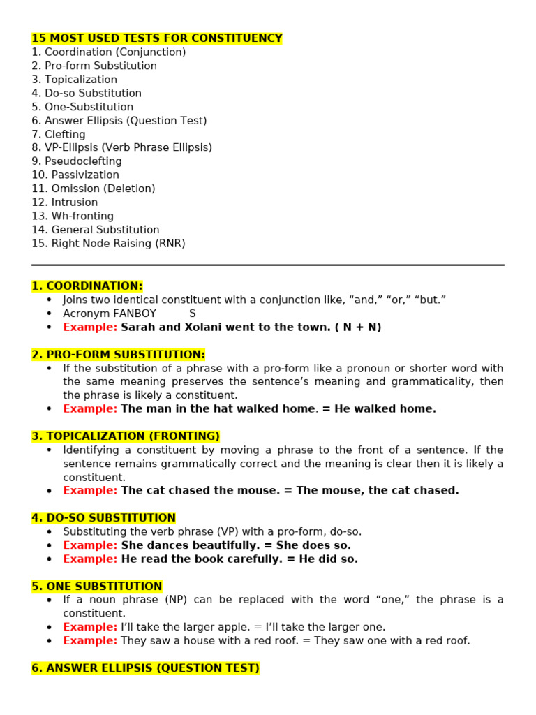 15 Most Used Tests For Constituency | PDF | Language Mechanics ...