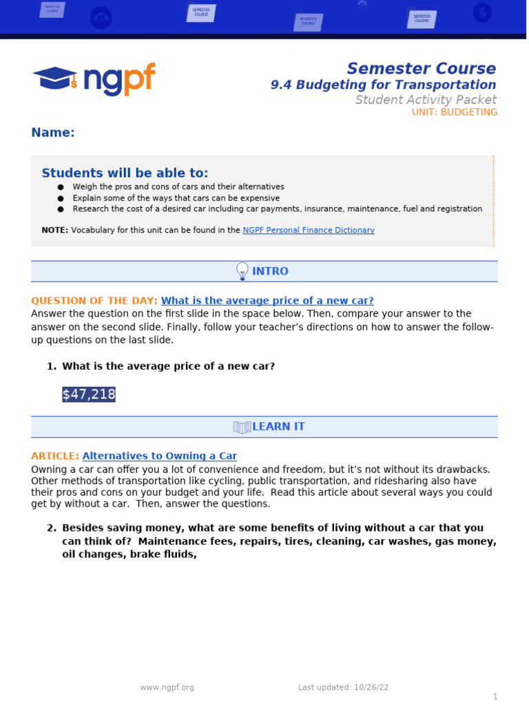 Budgeting for Transportation Alternatives | PDF | Car | Public Transport