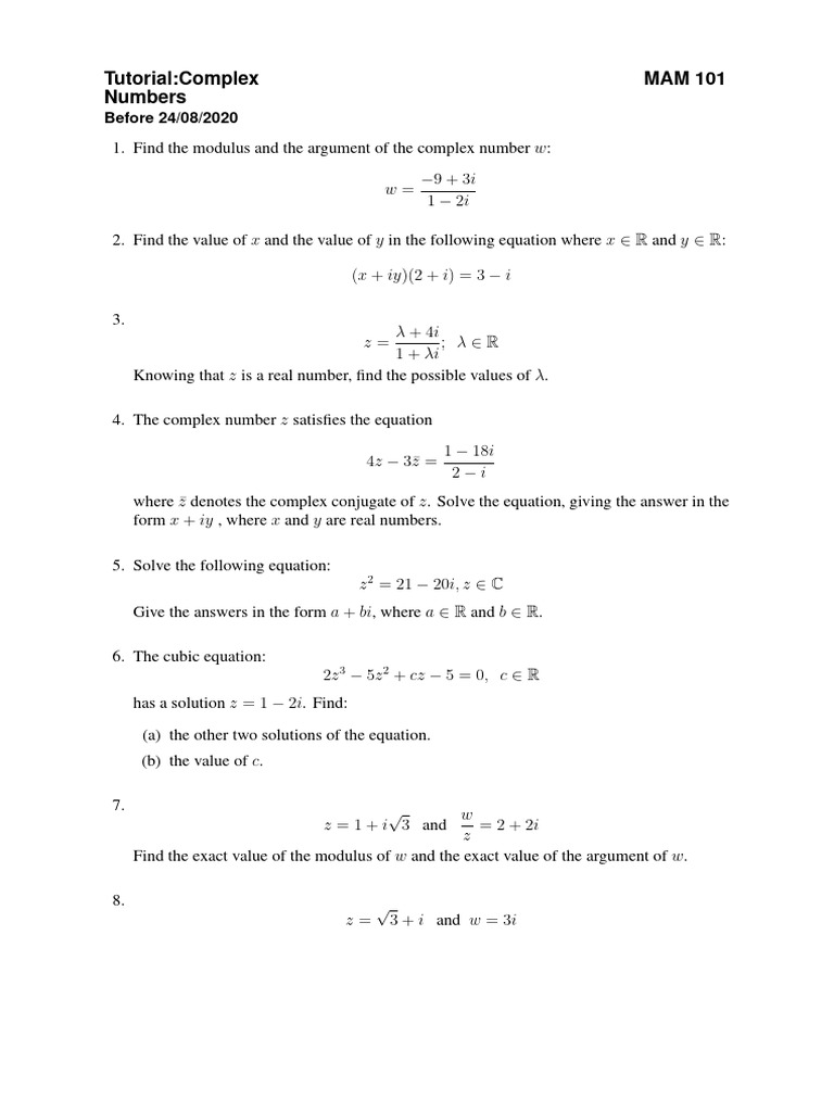 Tut Complex Numbers | PDF | Complex Number | Abstract Algebra