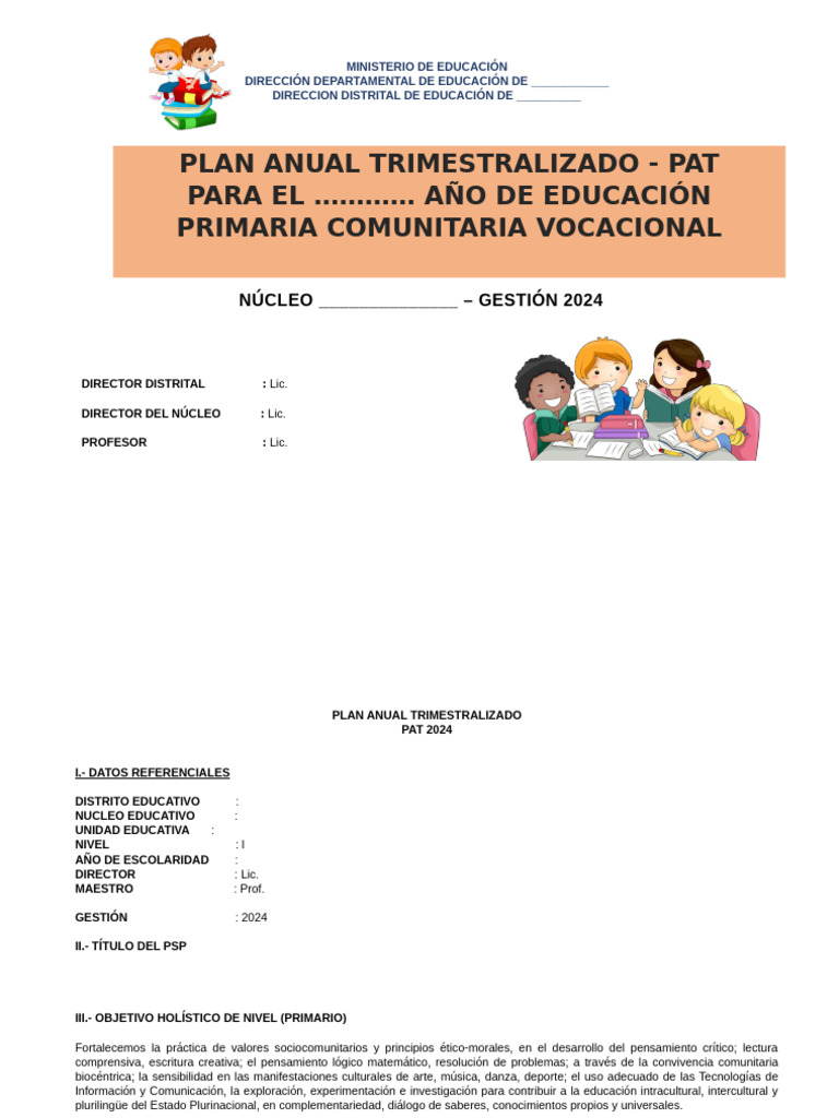 DESARROLLO DEL PAT 1ro, 2do, 3ro, 4to, 5to, y 6to PRIMARIA | PDF ...
