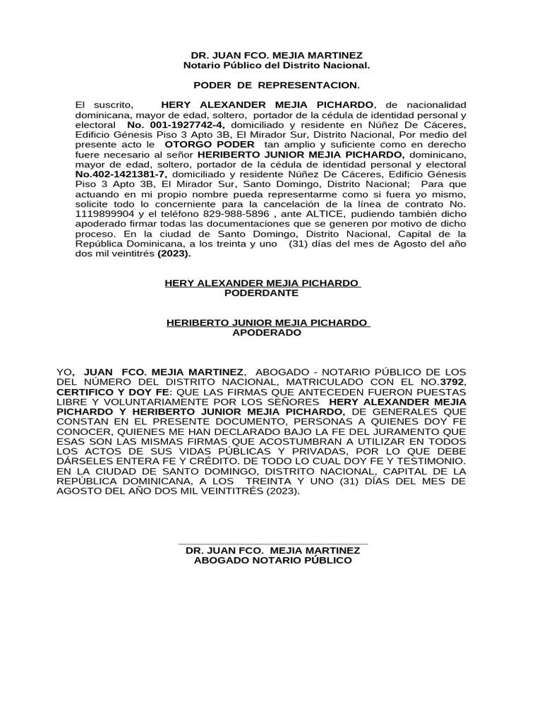Poder de Representación Notarial | PDF