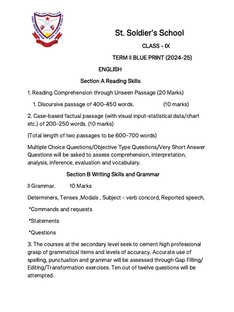 Resource 20250222082735 Class Ix Term II Blue Print 2024-25 | PDF | Question | Word