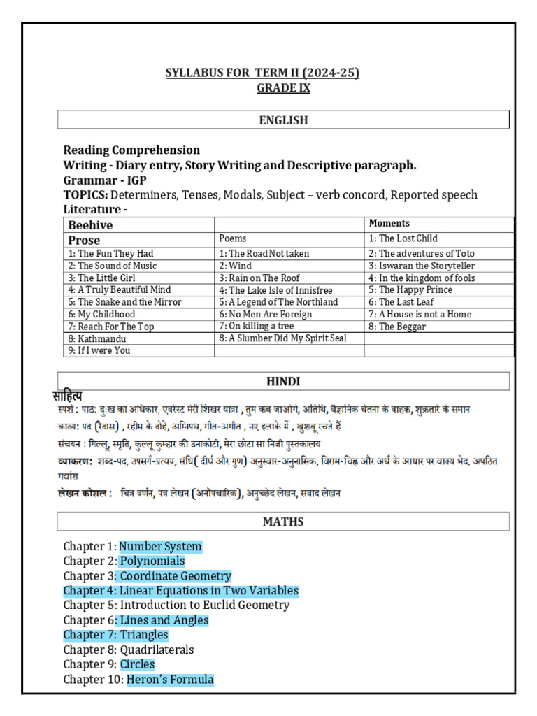 Grade IX Term II Syllabus 2024-25 | PDF | Geometry