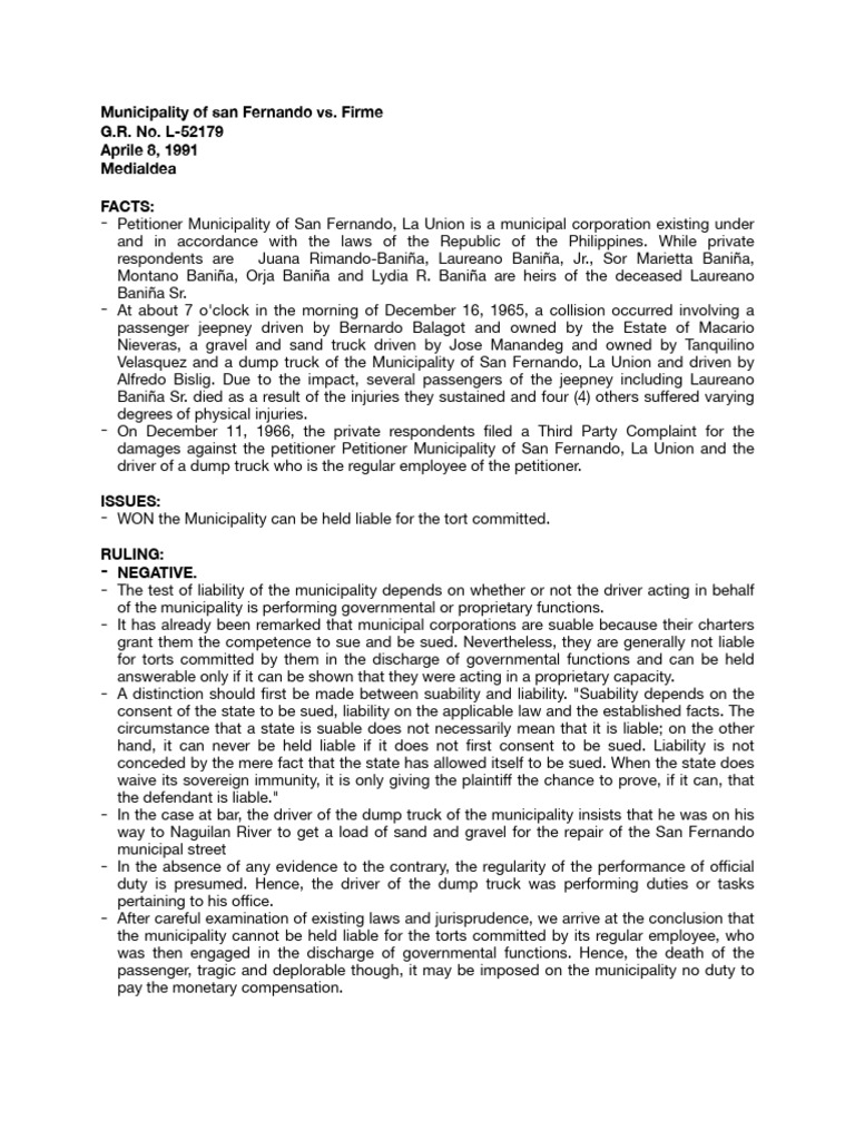 Liability of San Fernando Municipality | PDF | Legal Liability | Tort