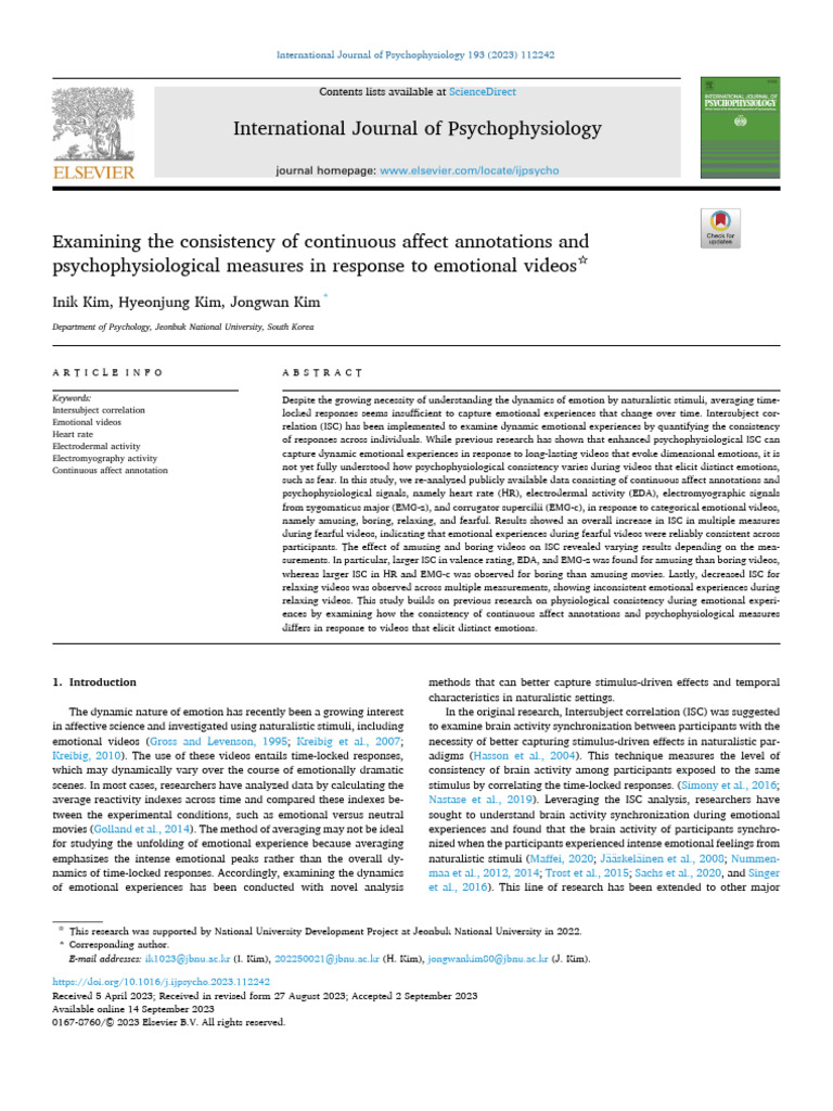 1 s2.0 S016787602300507X Main | PDF | Psychophysiology | Affect (Psychology)