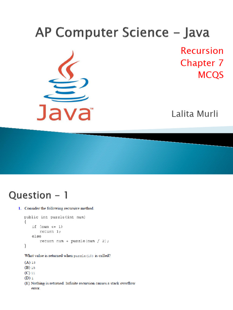 CH 7 AP Recursion MCQs | PDF