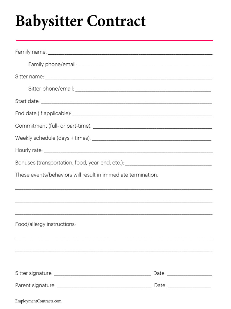 BabySitter Contract Template | PDF