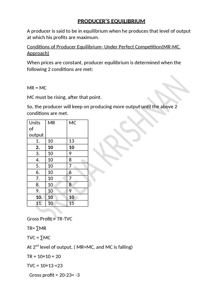 Producer's Equilibrium - Notes | PDF