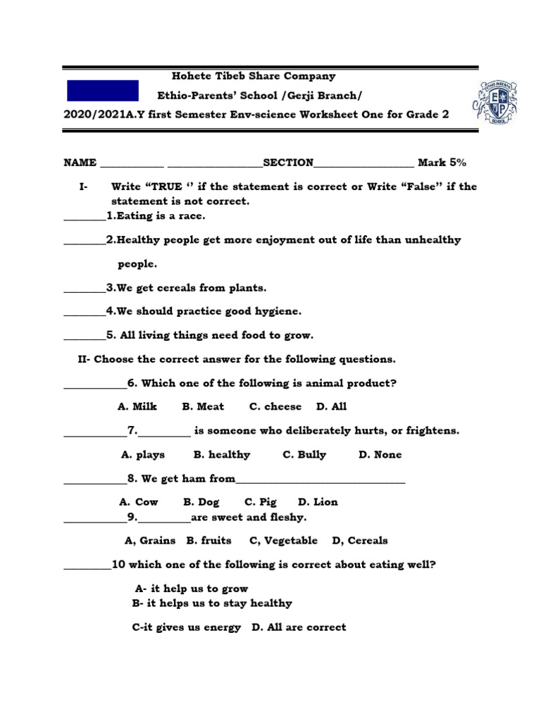 Grade 2 Environmental Science Worksheet | PDF