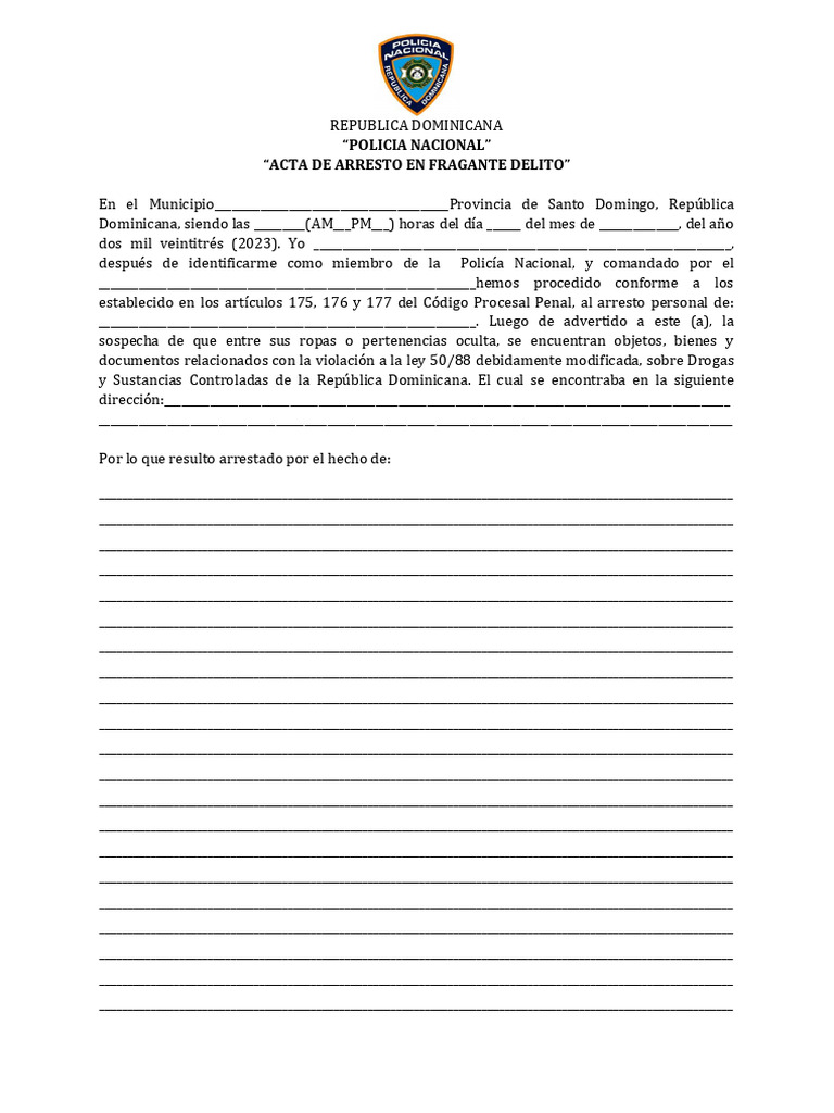 Acta de Arresto en Fragante Delito | PDF | Justicia | Crimen y violencia