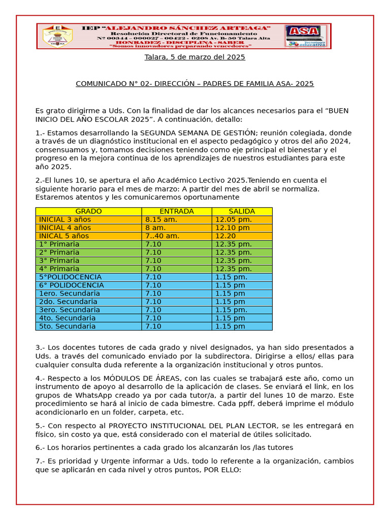 Comunicado #02 - PPFF - 2025 | PDF | Aprendizaje
