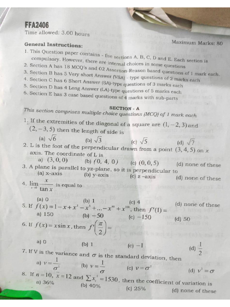 Maths QP Class 11 | PDF