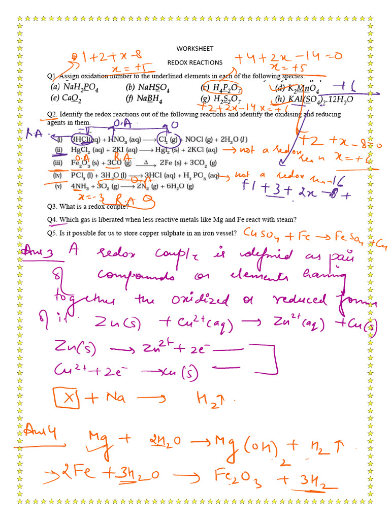 WORKSHEET Redox Reaction 240801 081033 | PDF