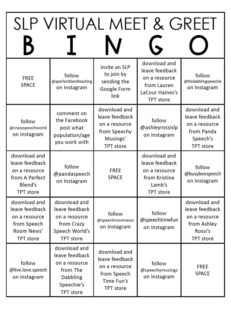 SLP Virtual Meet & Greet Bingo | PDF