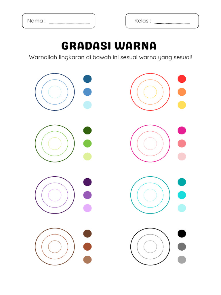 13 Gradasi Warna Lingkaran Lembar Kerja Seni Rupa SD Kelas 1 Warna ...