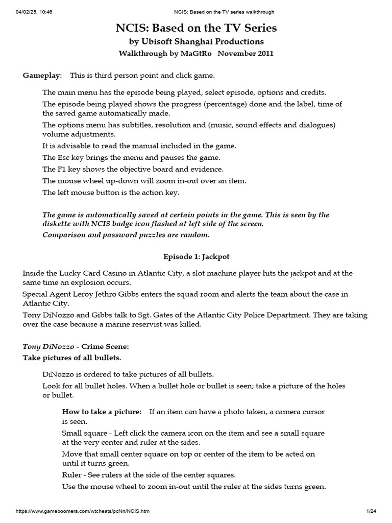 NCIS_ Based on the TV series walkthrough | PDF