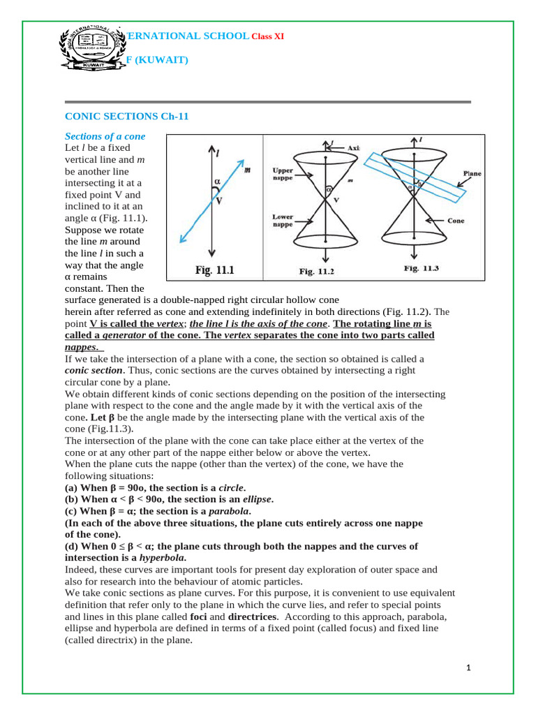 Conics Ch-11 | PDF | Ellipse | Circle